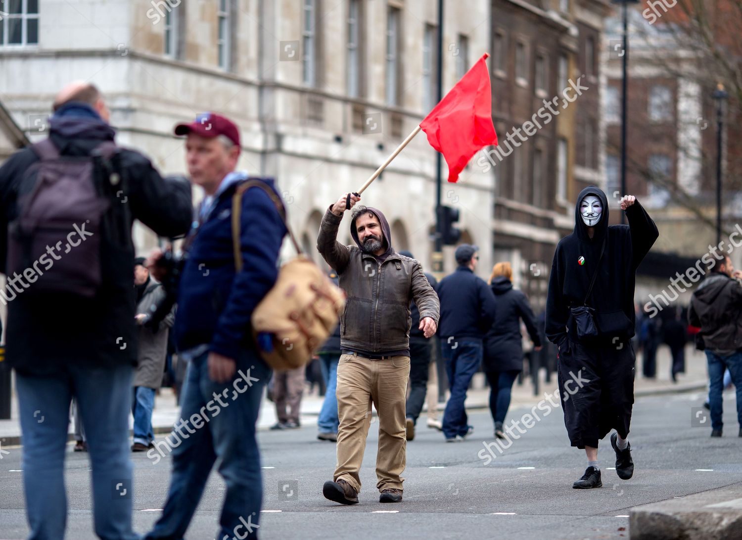 Two Antifascist Demonstrators Head Towards Main Editorial Stock Photo ...