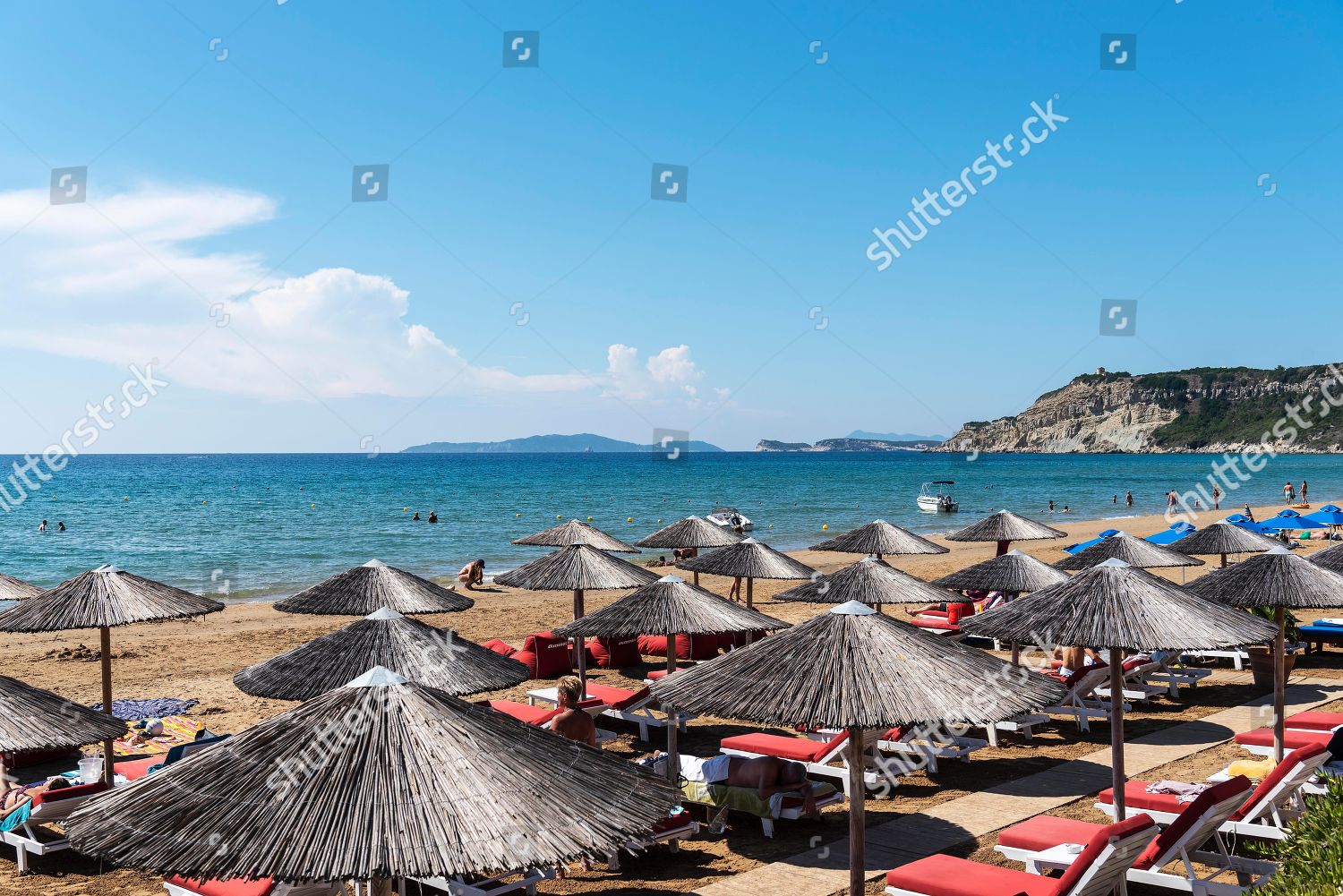 Sunshades Beach Arillas Island Corfu Ionian Editorial Stock Photo ...