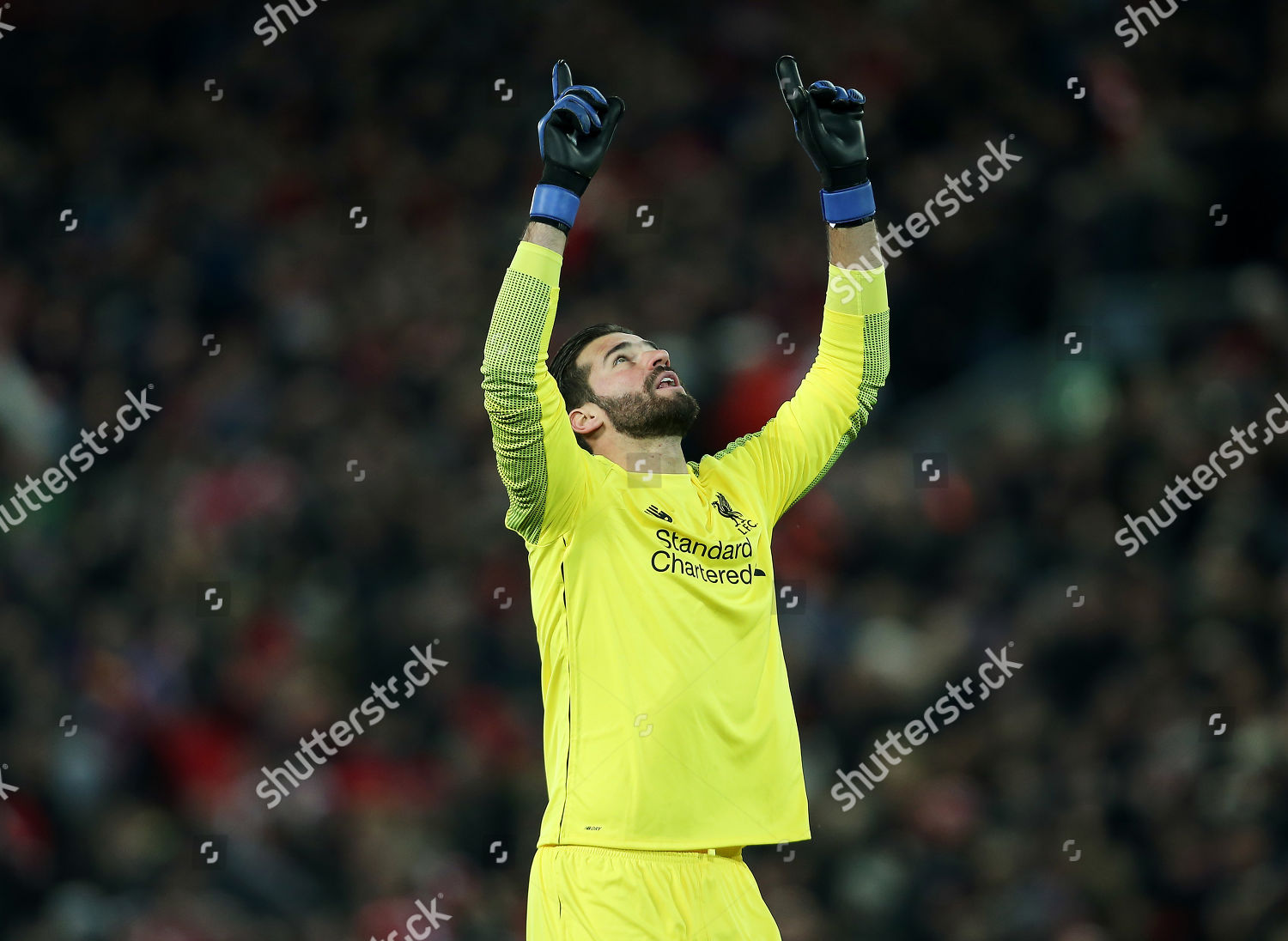 Liverpool Goalkeeper Alisson Becker Celebrates His Editorial Stock ...