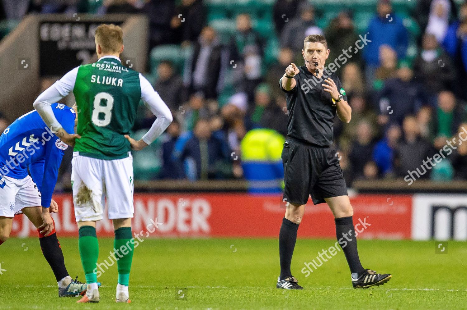 Referee Craig Thomson Points Vykintas Slivka Editorial Stock Photo ...