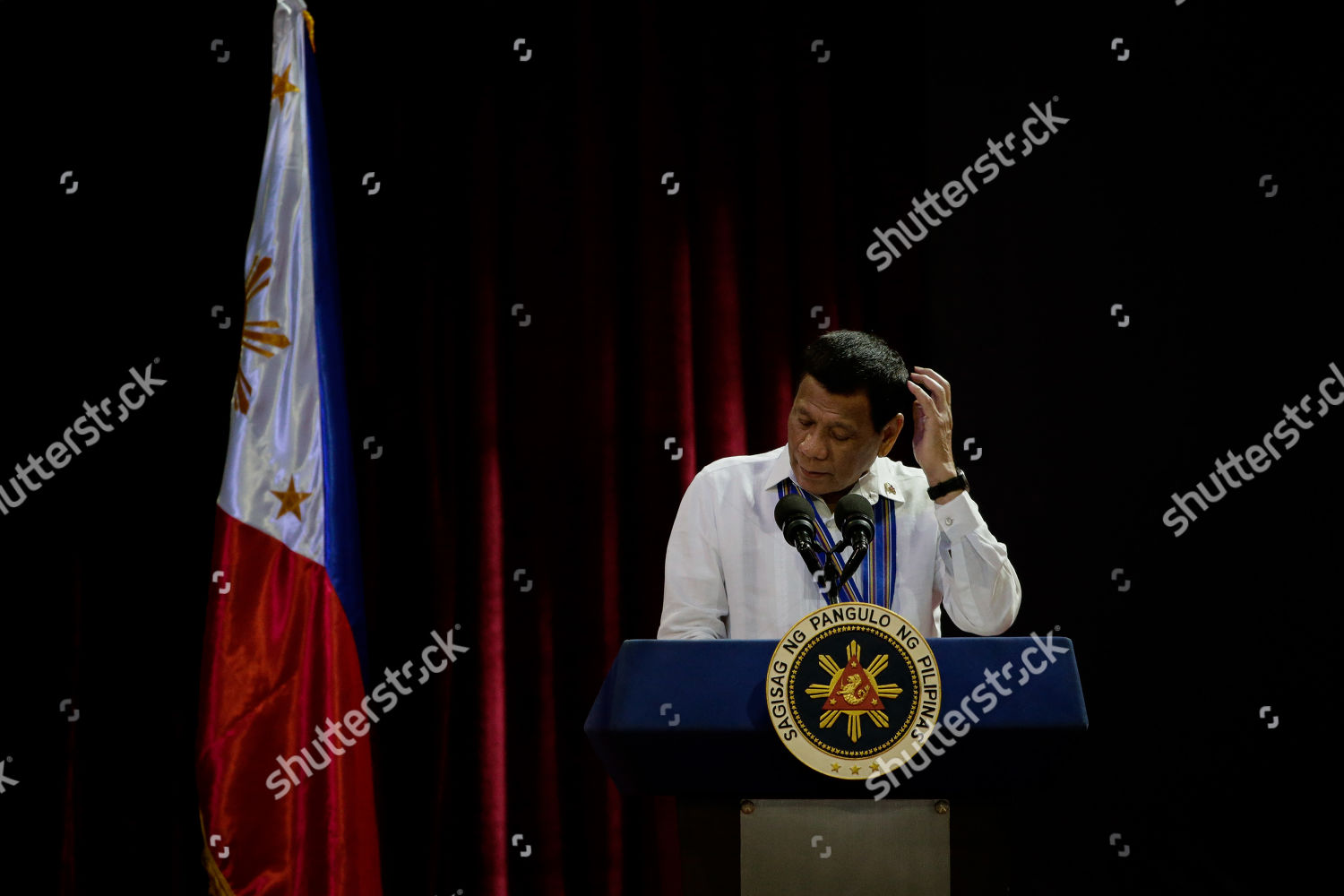 Philippine President Rodrigo Duterte Gestures During Editorial Stock ...
