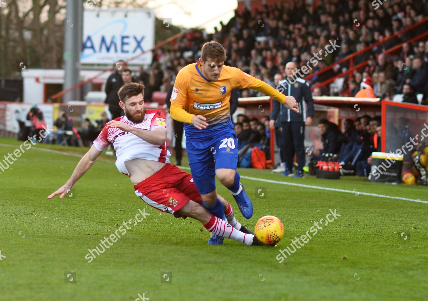 Danny Newton Stevenage Makes Sliding Tackle Editorial Stock Photo ...