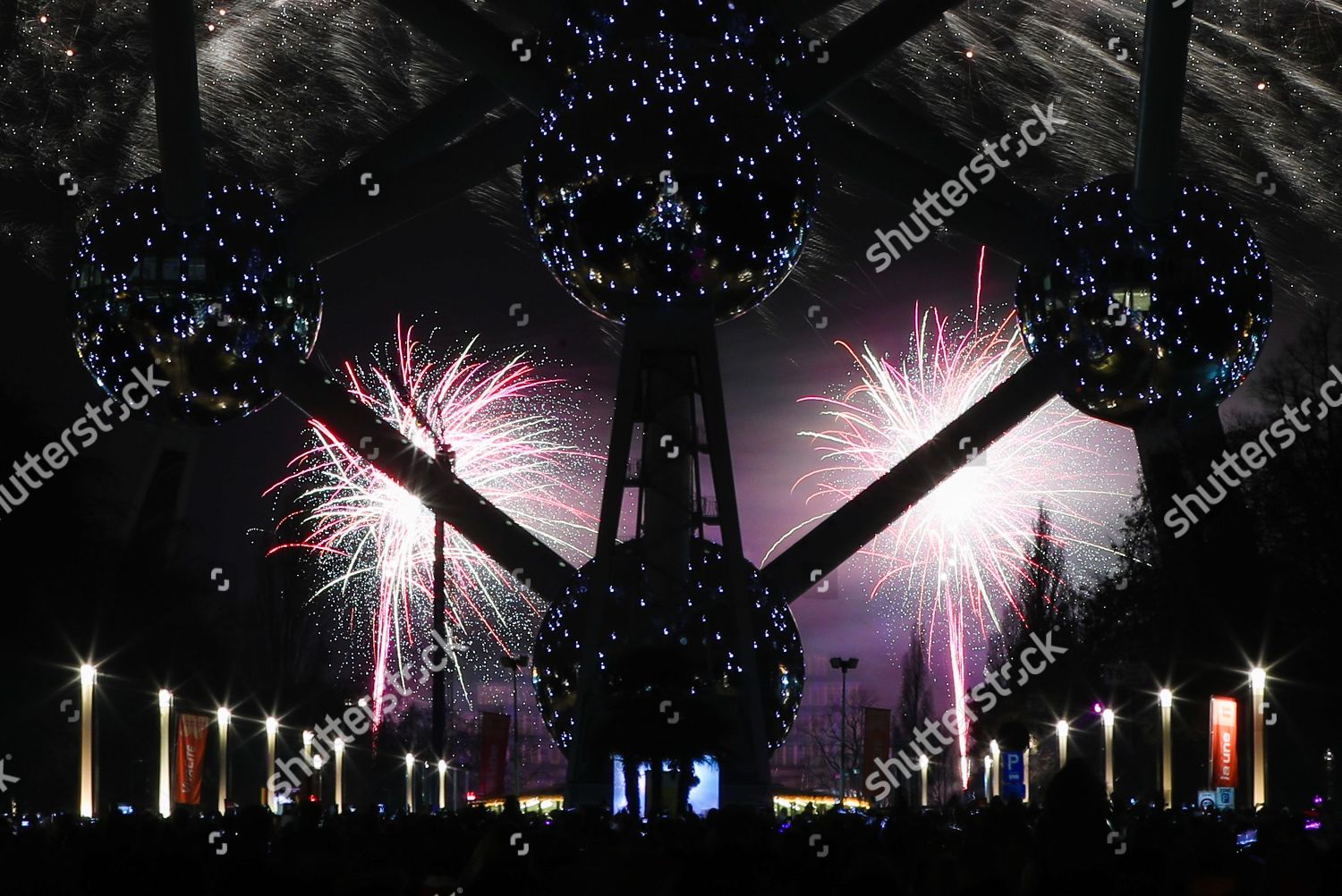 Fireworks Seen Sky Behind Atomium Brussels Editorial Stock Photo ...