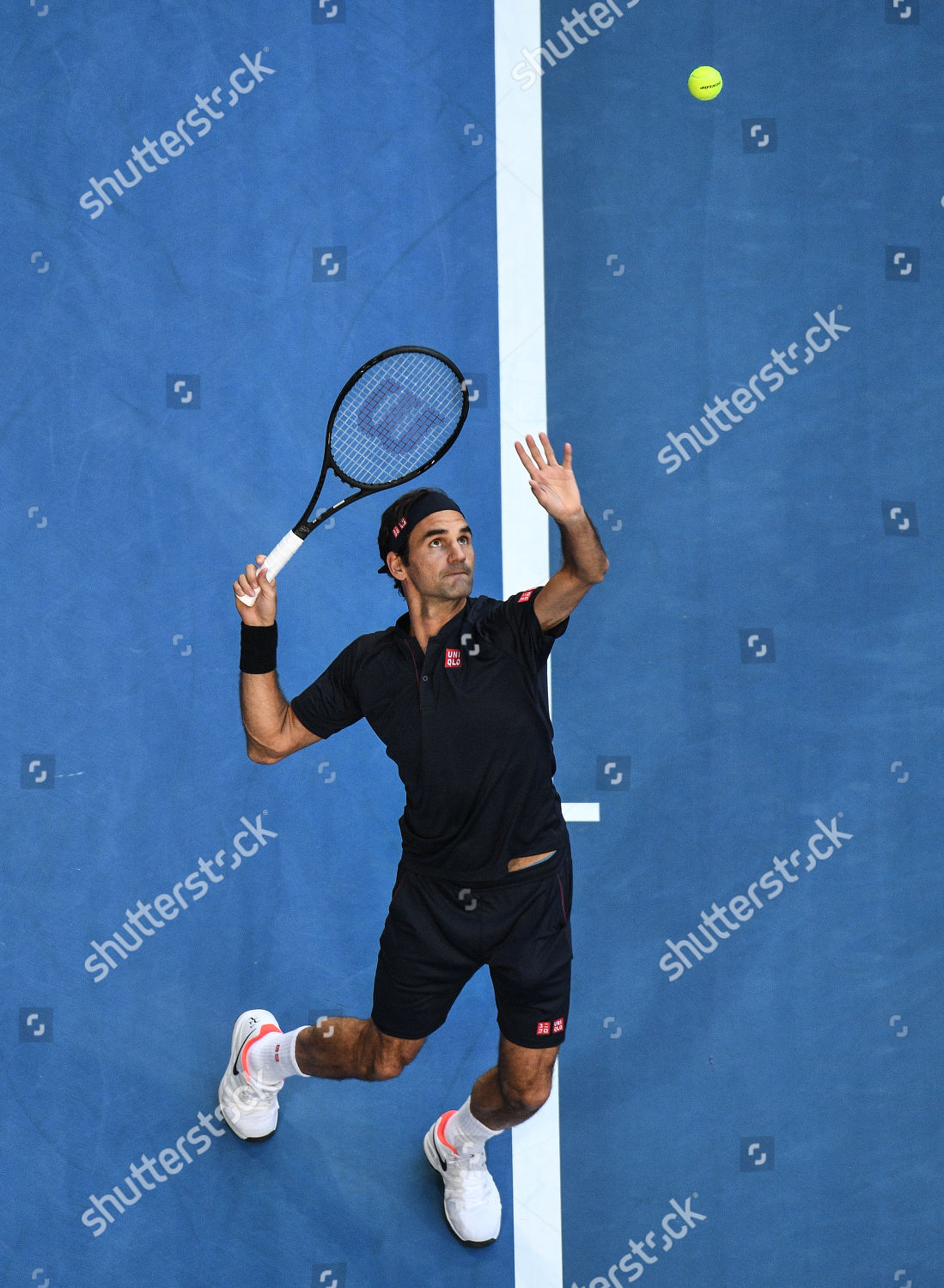 Roger Federer Team Switzerland Serving During Editorial Stock Photo ...