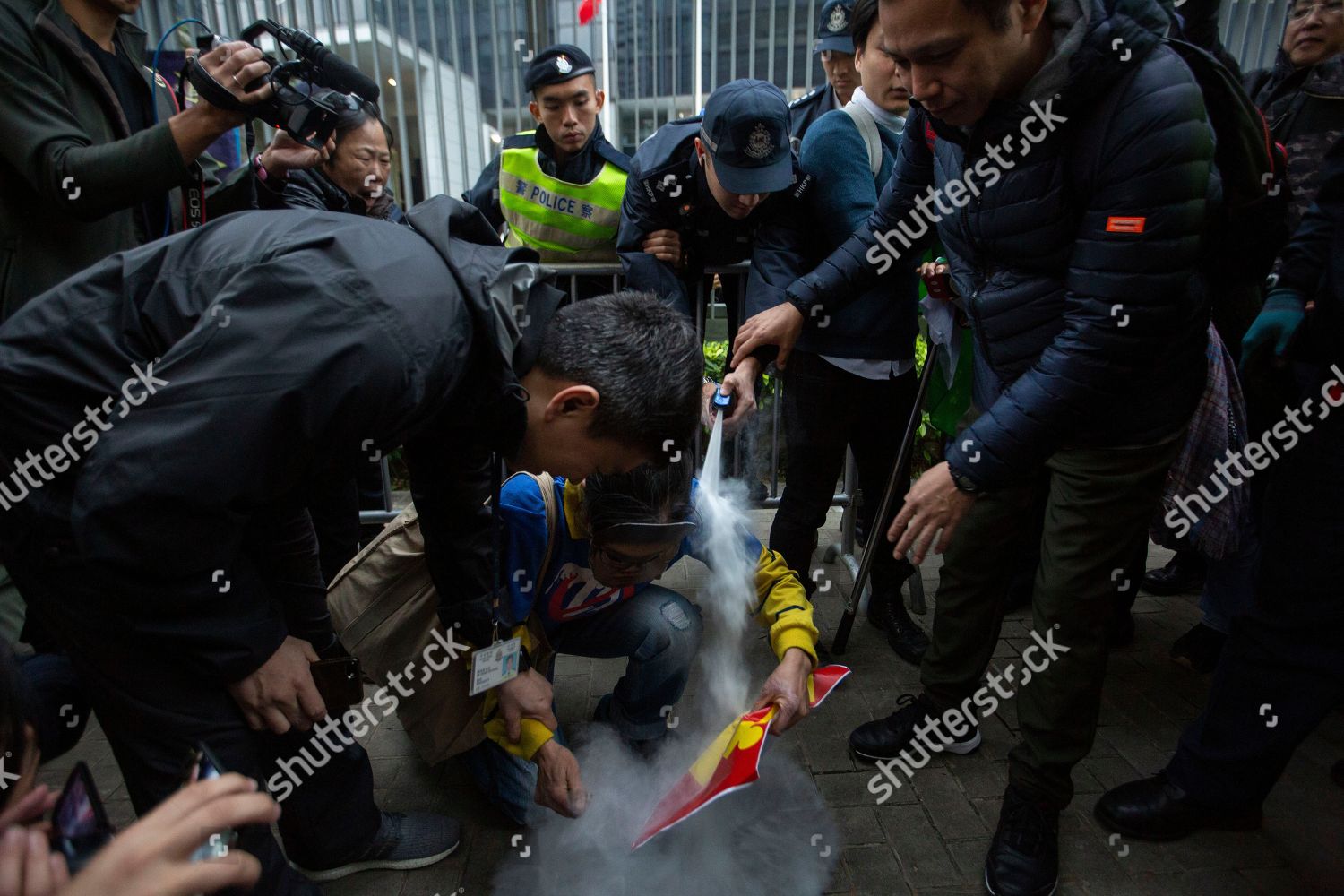 Police Use Fire Extinguisher Prevent Supporter Editorial Stock Photo ...