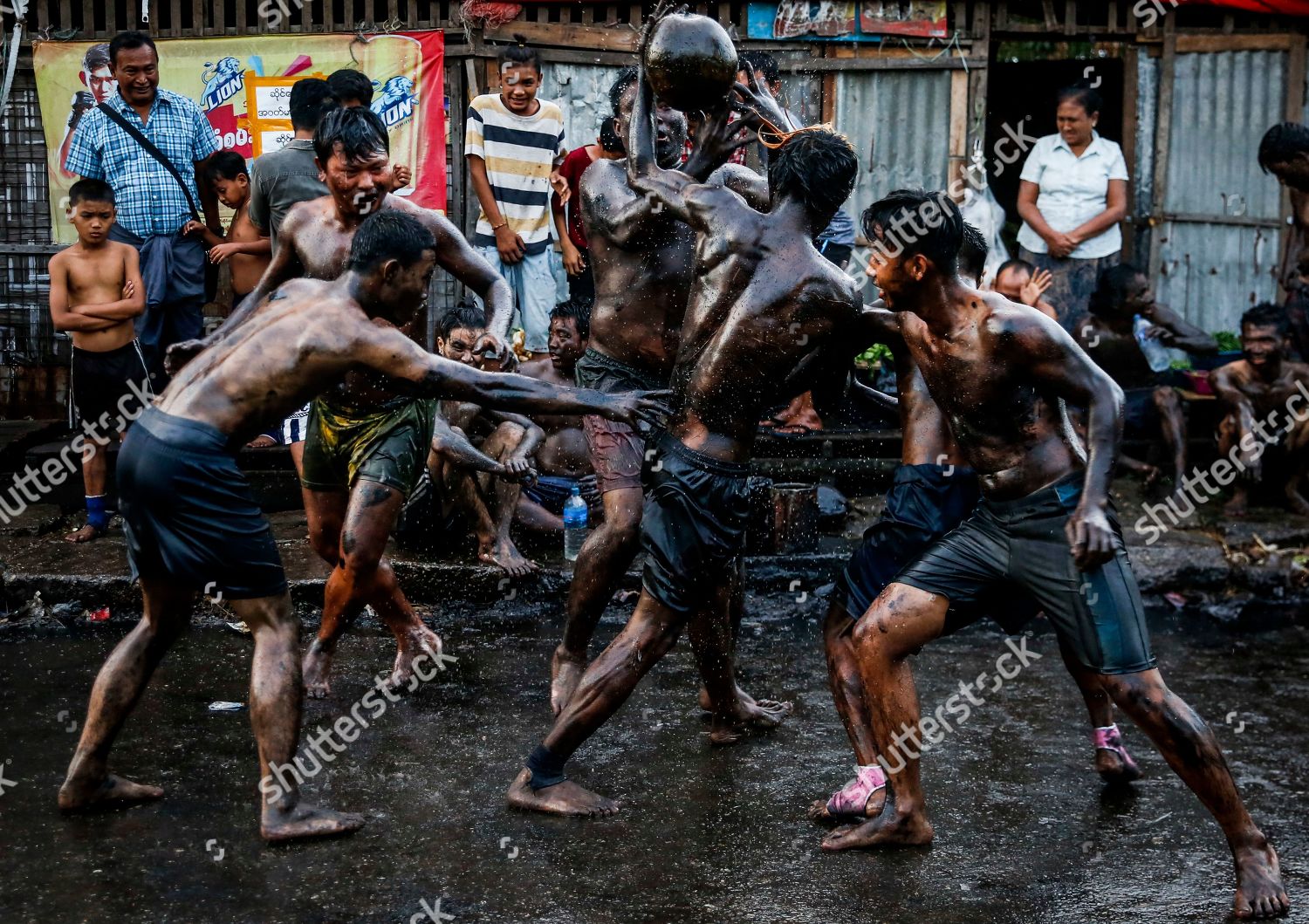 Myanmar Men Covered Lubricating Oil Compete Editorial Stock Photo ...