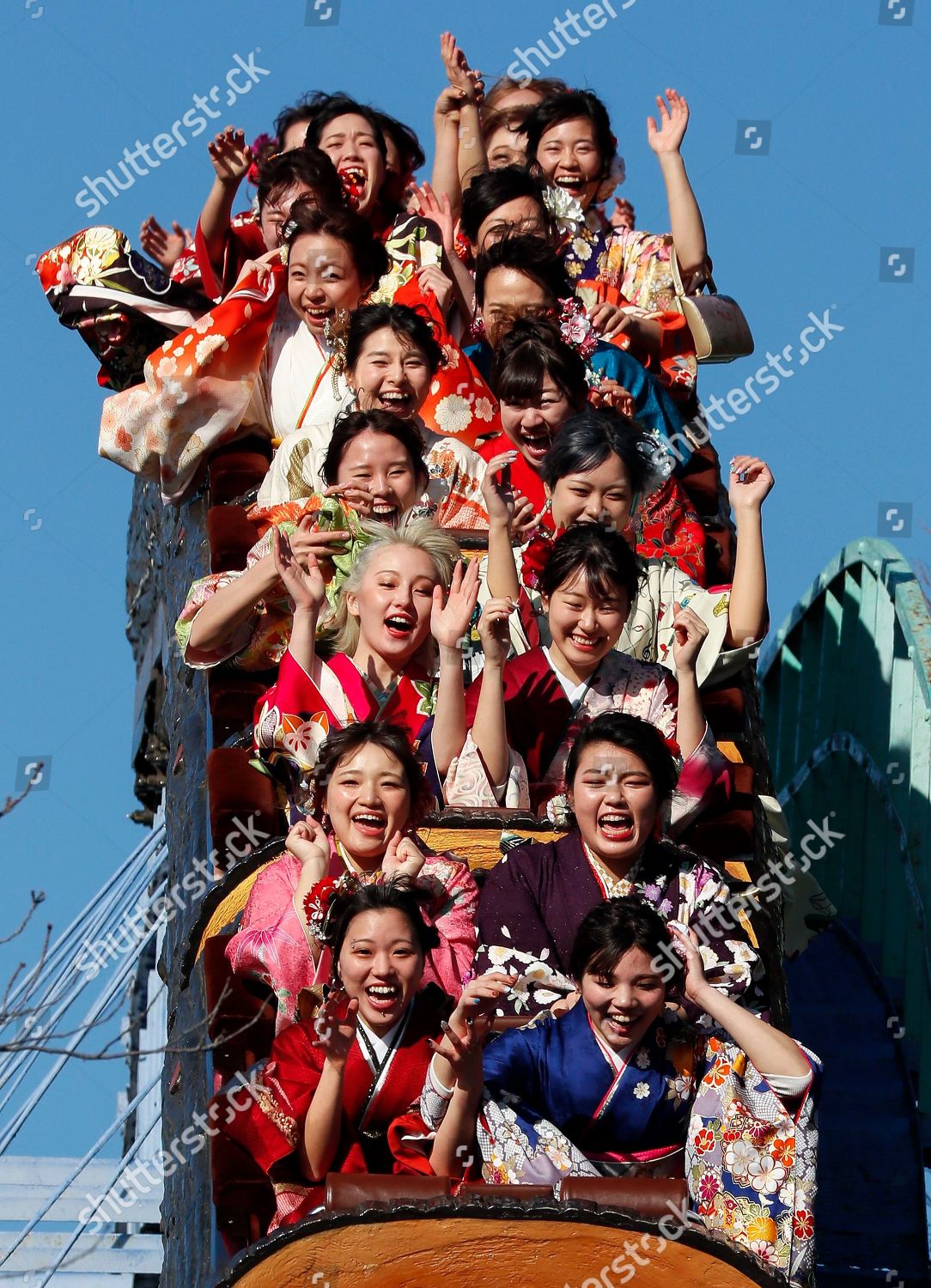 Kimonoclad 20yearold Japanese Women Scream They - Foto de stock de ...