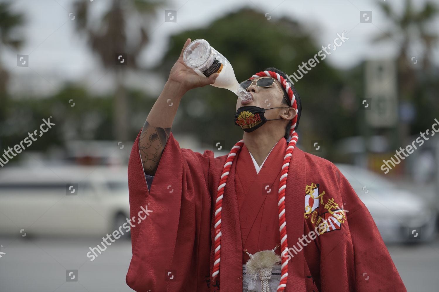 Okinawan Man Drinks Bottle Alcohol He Editorial Stock Photo - Stock ...