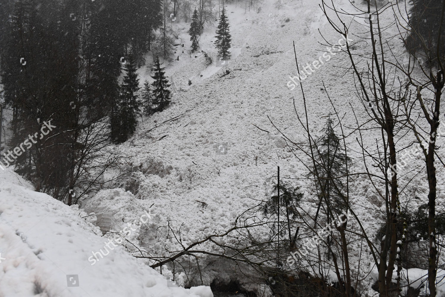 Avalanche Aftermath During Heavy Snowfall On Editorial Stock Photo ...