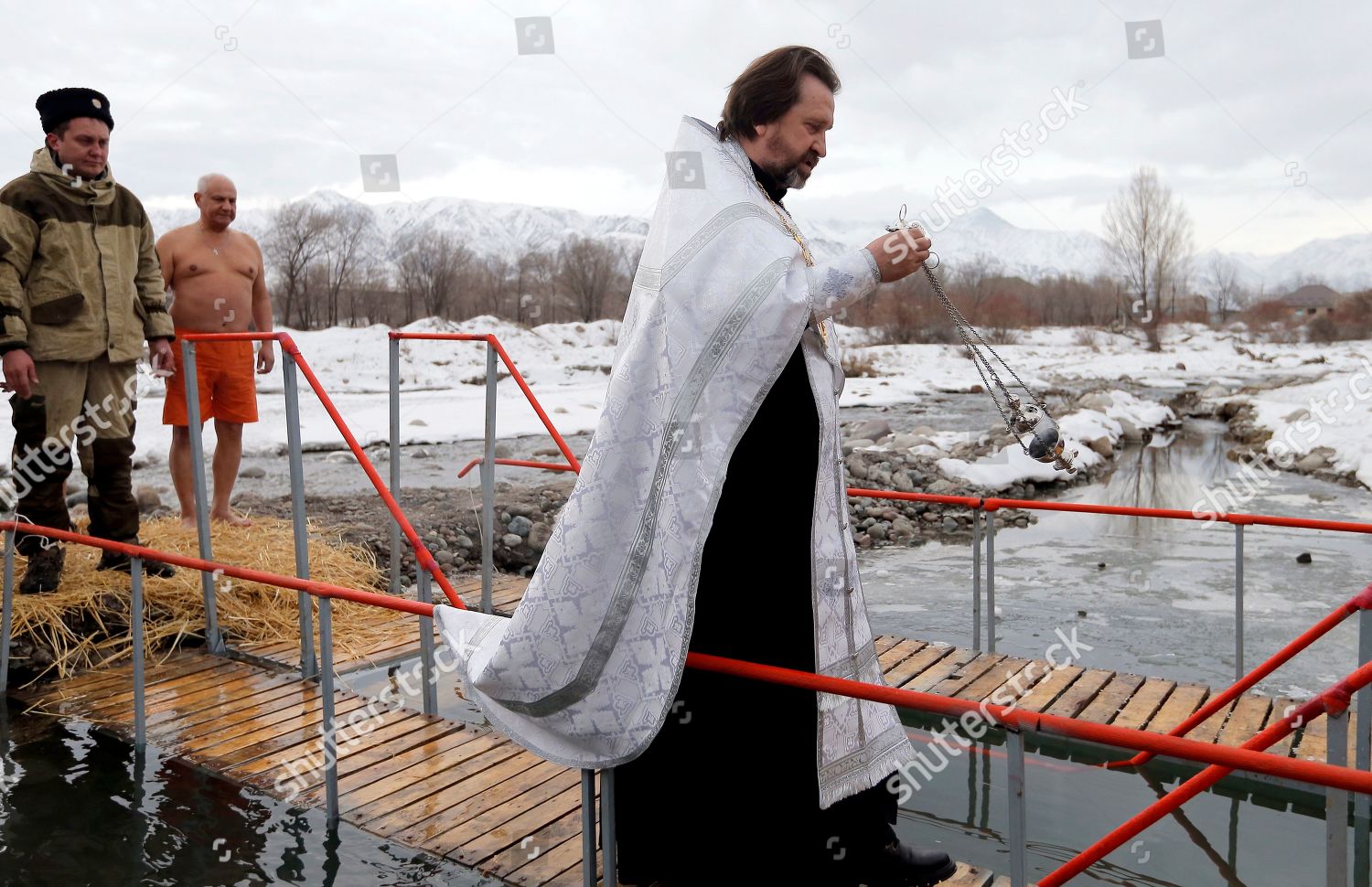 Orthodox Priest Consecrates Lake Preparation Bathing Editorial Stock ...