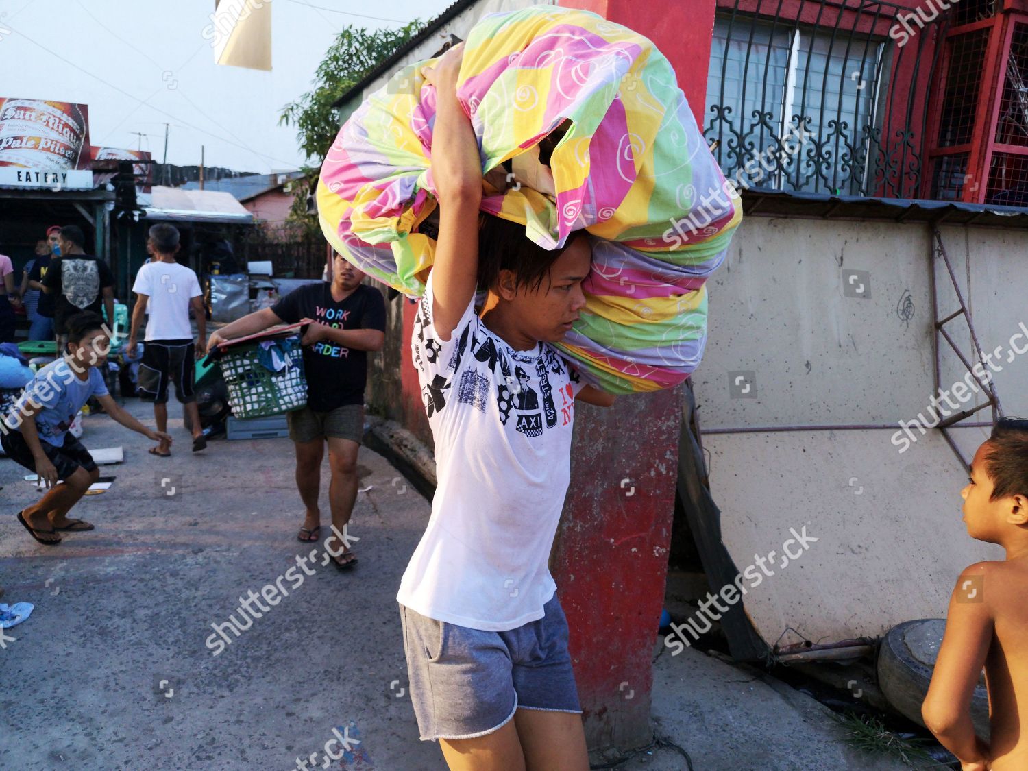 Filipino Resident Carries Her Belongings During Editorial Stock Photo ...
