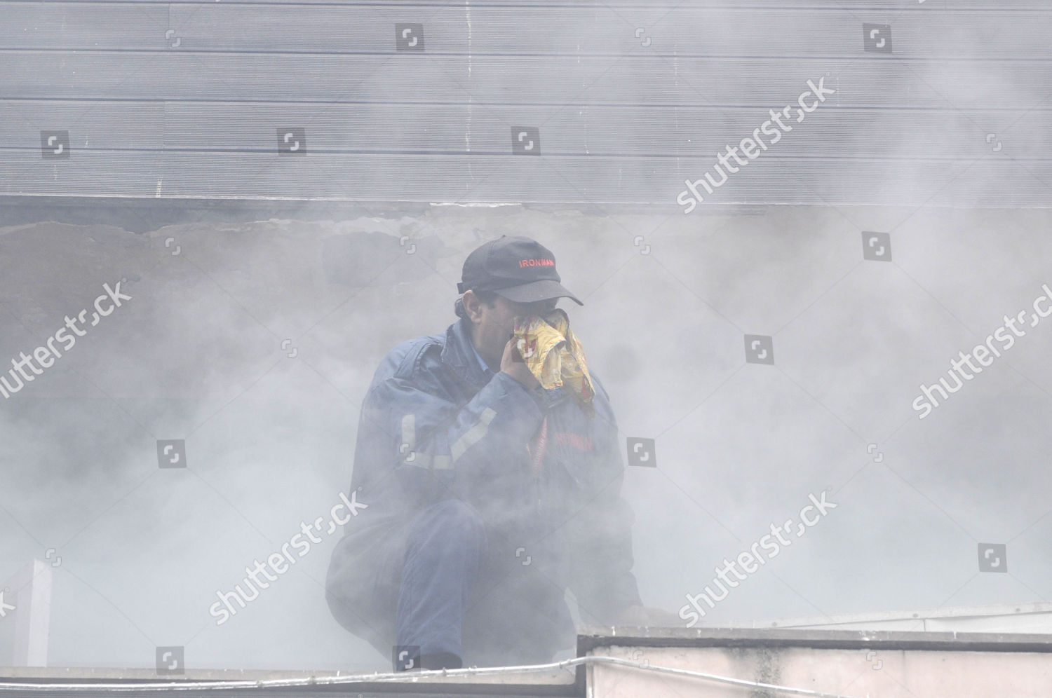 Fire Fighter Seen Amid Smoke Coming Editorial Stock Photo - Stock Image ...