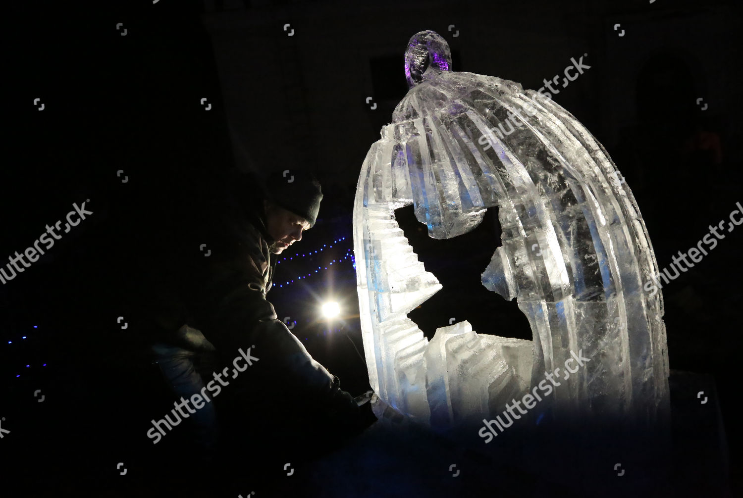 Ice Master Makes Ice Sculpture During Editorial Stock Photo - Stock ...