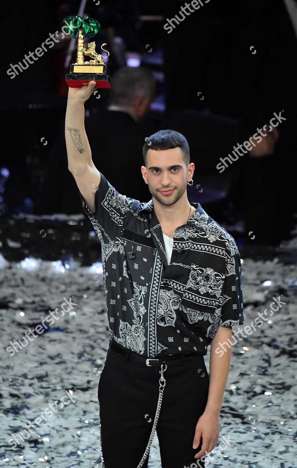 Italian Singer Mahmood Celebrates On Stage Editorial Stock Photo ...