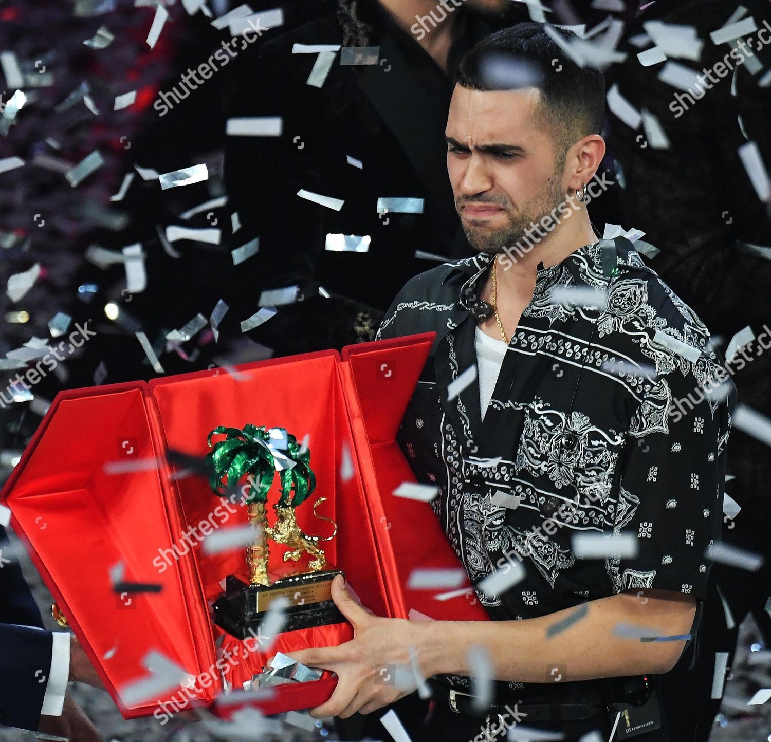 Italian Singer Mahmood Celebrates On Stage Editorial Stock Photo ...