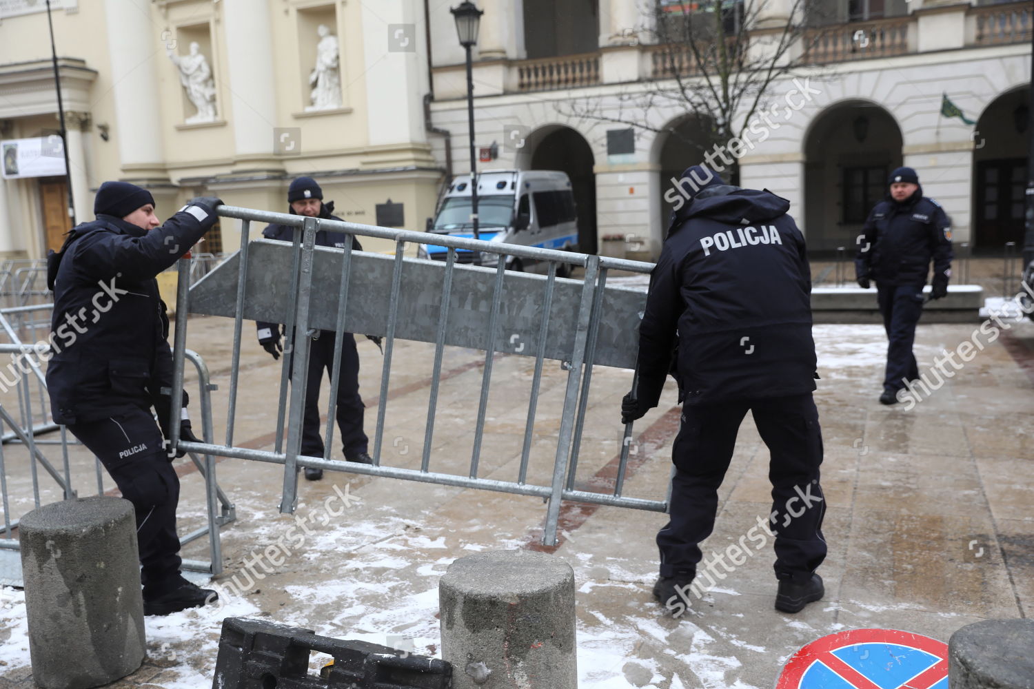 Police Officers Arrange Security Barriers Front Editorial Stock Photo ...