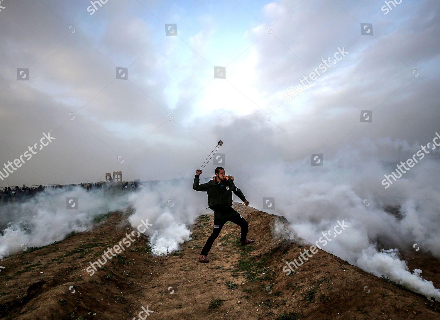 Palestinian Protester Throw Stones By His Editorial Stock Photo - Stock ...