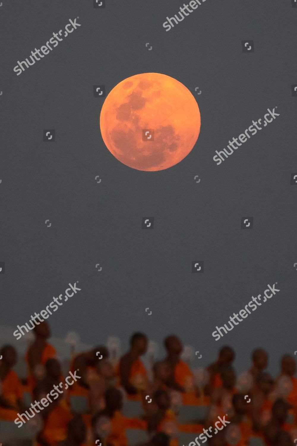 Buddhist Monks Pray Superfull Moon Seen Editorial Stock Photo - Stock ...