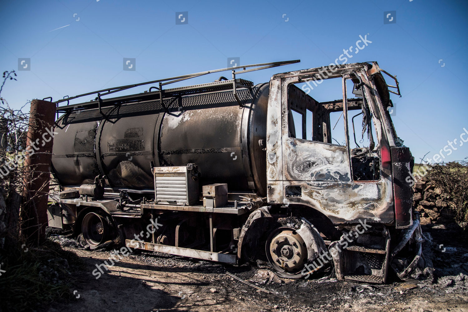 Burned Out Milk Tanker Following Armed Editorial Stock Photo - Stock ...
