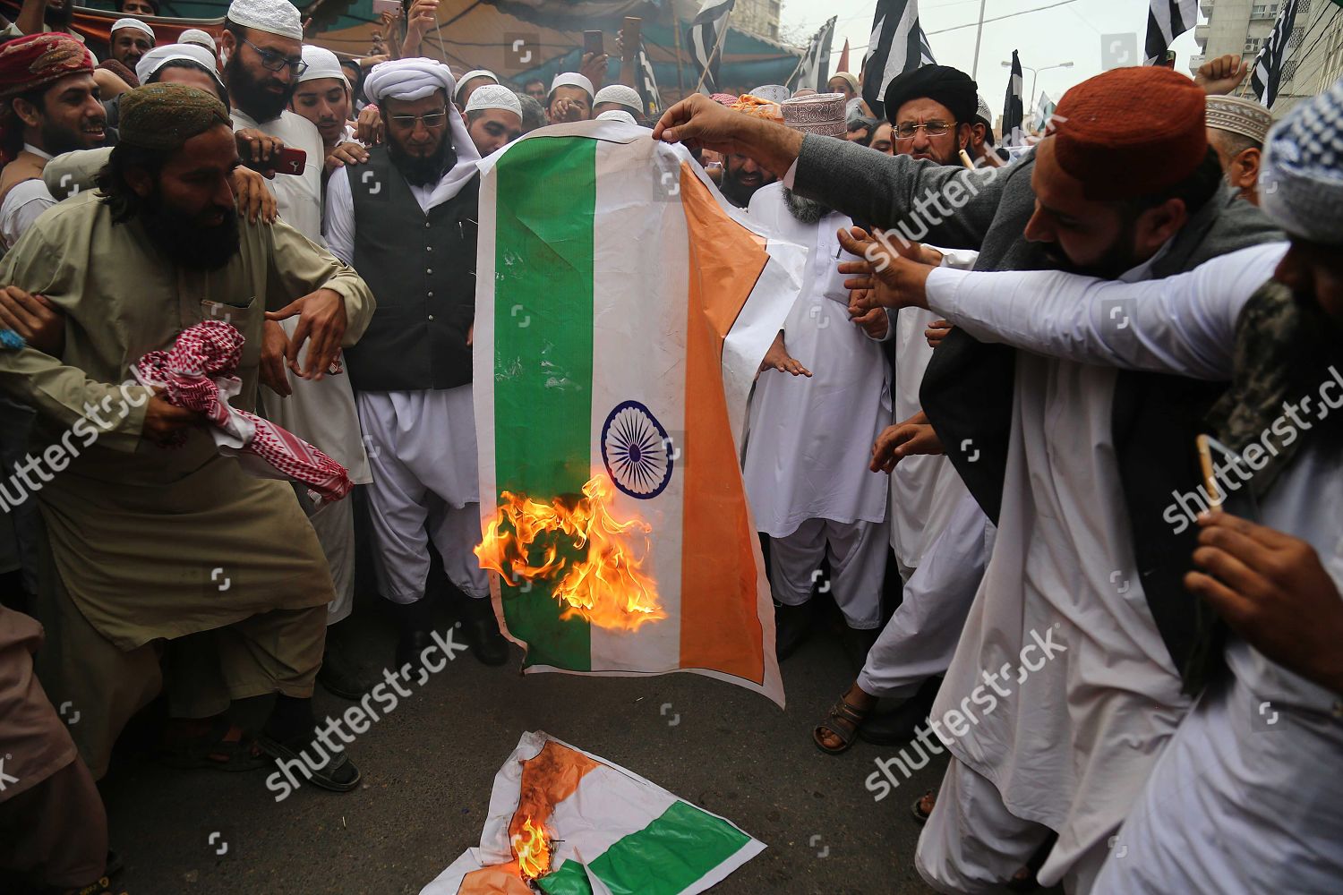 People Burn Mock Indian Flag During Editorial Stock Photo - Stock Image ...
