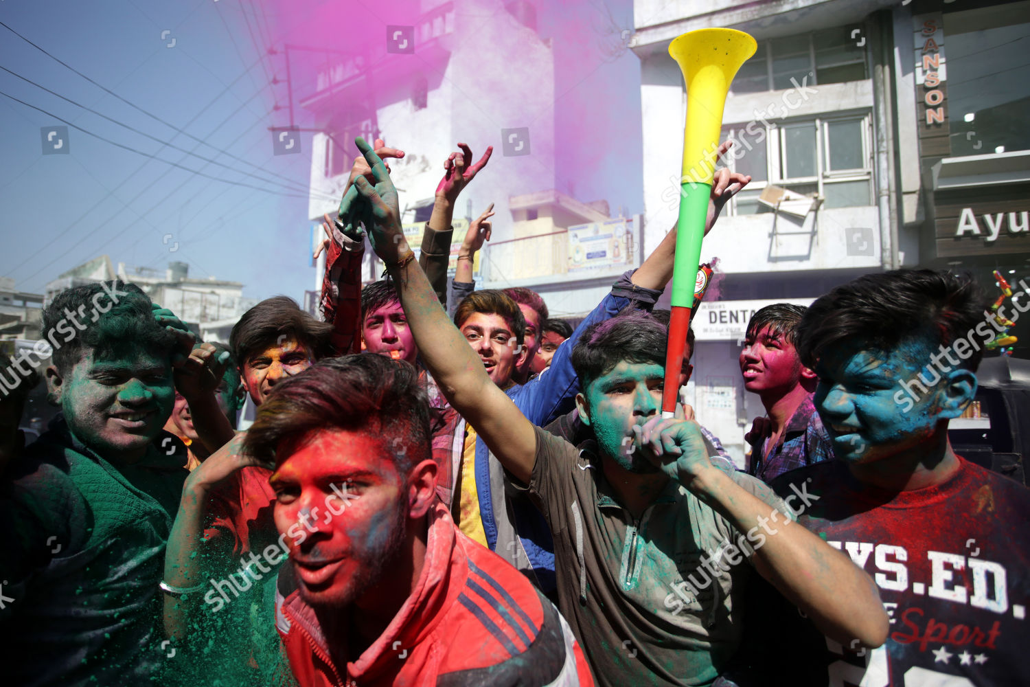 Indian People Smeared Colors Dance During Editorial Stock Photo - Stock ...