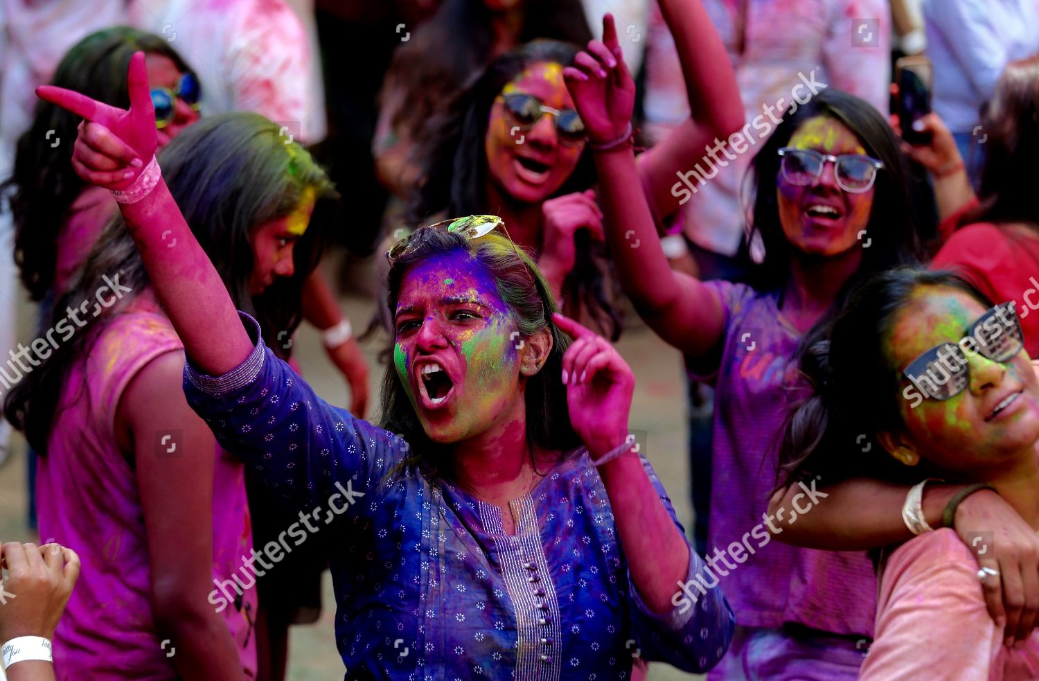 People Covered Powdered Colors Celebrate Holi Editorial Stock Photo