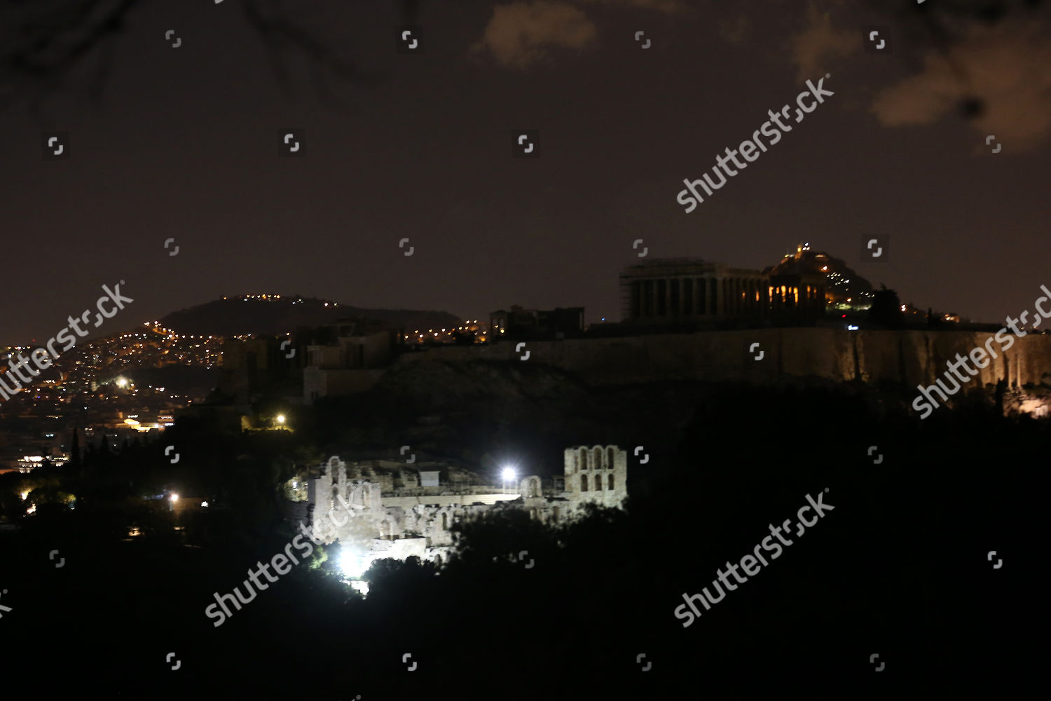 Lights Off Acropolis During Earth Hour Editorial Stock Photo - Stock ...