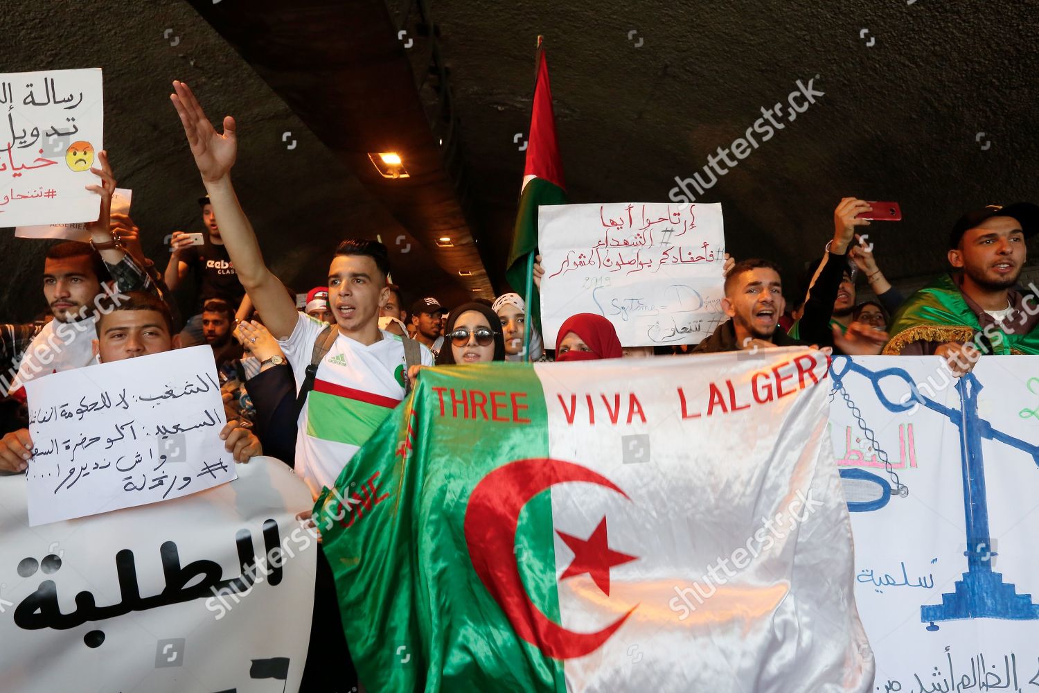 Algerian Students Raise Banners Placards They Editorial Stock Photo ...
