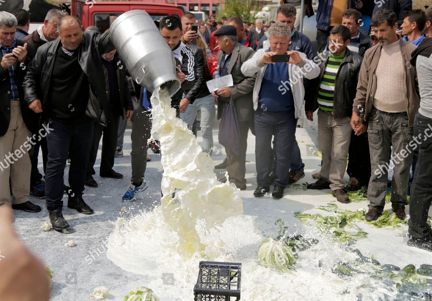 Albanian Farmers Pour Milk Throw Vegetables Editorial Stock Photo ...