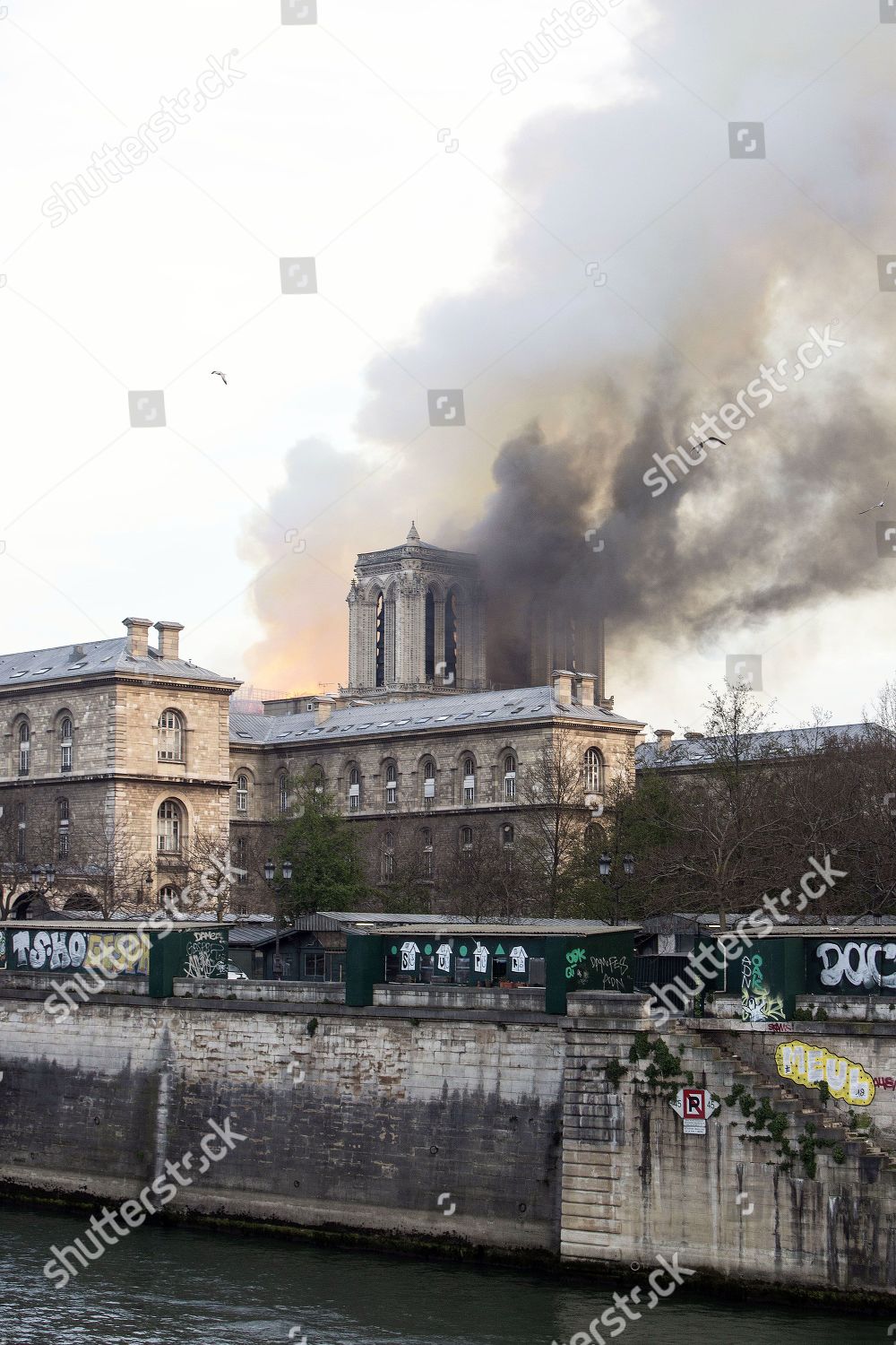 Flames Rise Notre Dame Cathedral Burns Editorial Stock Photo - Stock ...