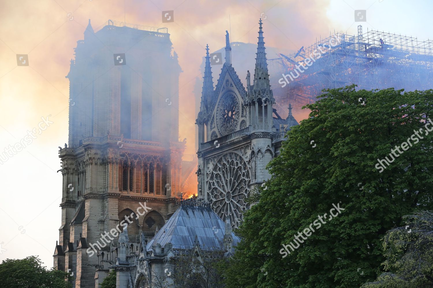 Flames Rise Notre Dame Cathedral Burns Editorial Stock Photo - Stock ...