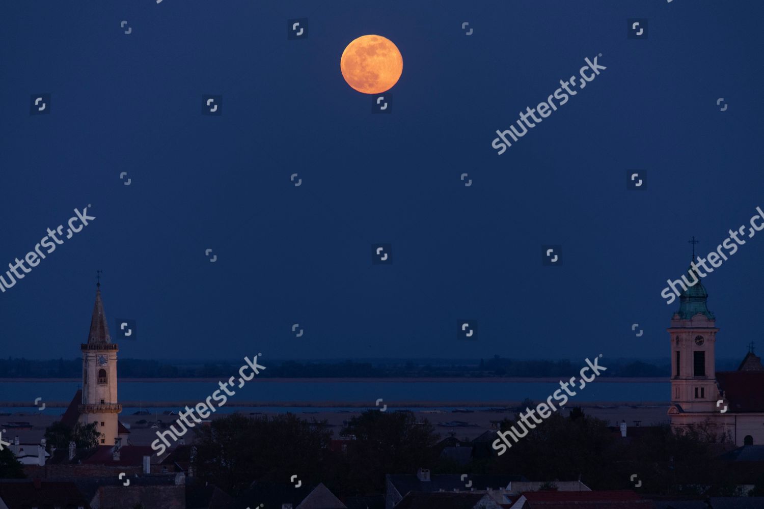 Full Moon Rises Between Two Churches Editorial Stock Photo - Stock ...