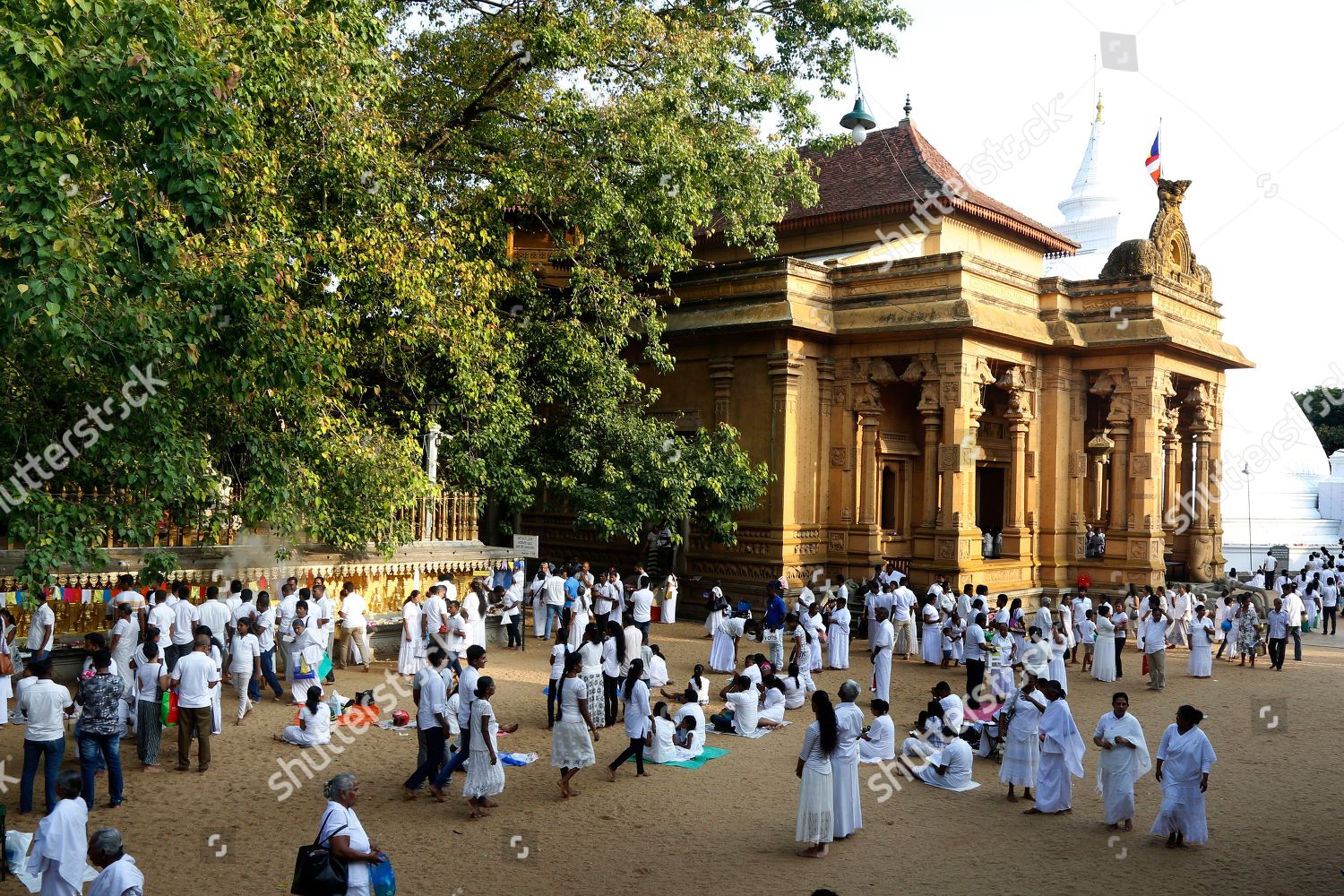 Srilankan Buddhist Devotees Participating Religious Activities ...