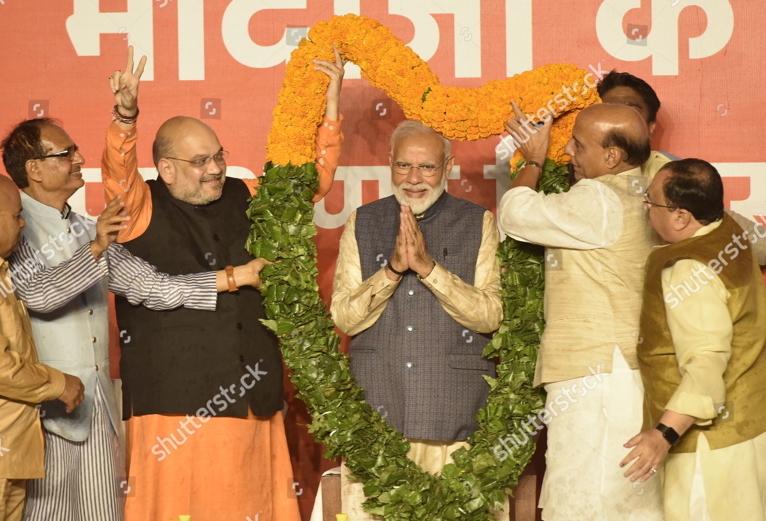 Prime Minister Narendra Modi Being Garlanded Editorial Stock Photo ...