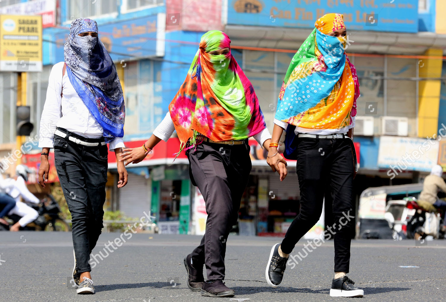 Indian Girls Covered Face Avoid Sun Editorial Stock Photo - Stock Image ...