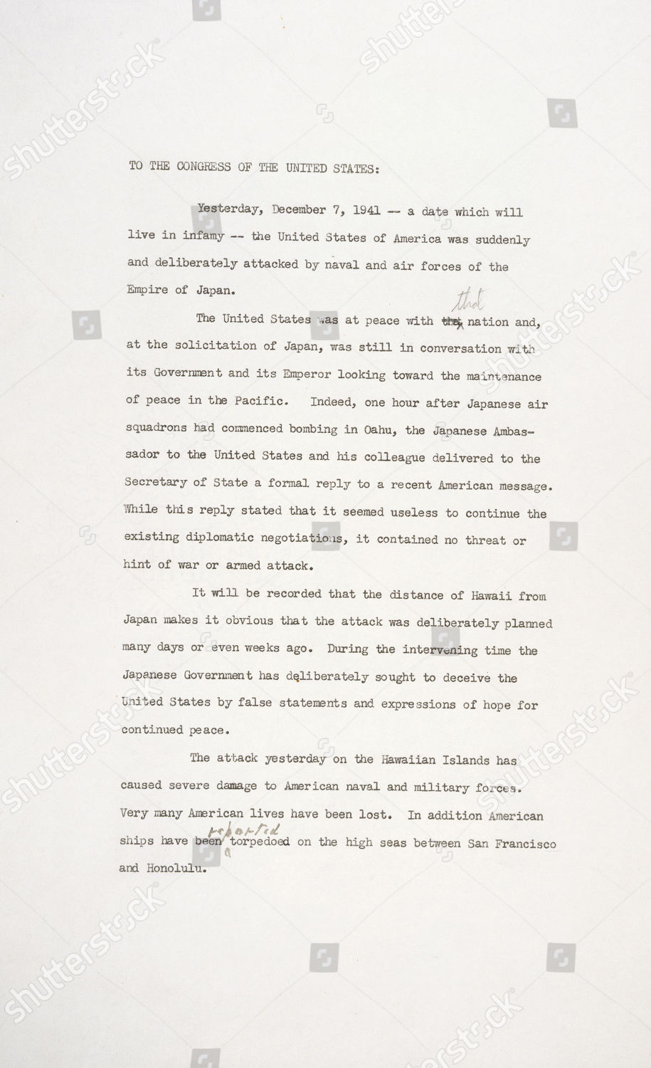 World War Ii Day Infamy Speech Editorial Stock Photo - Stock Image ...