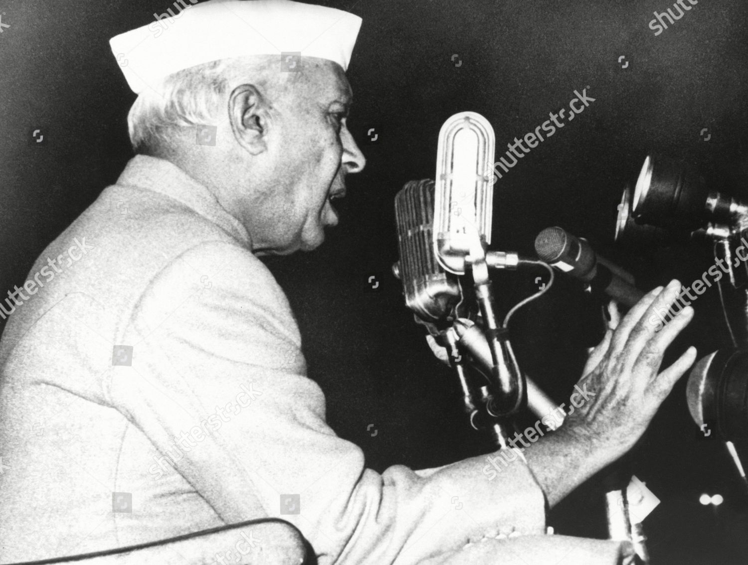 Indias Prime Minister Jawaharlal Nehru Addressing Editorial Stock Photo ...
