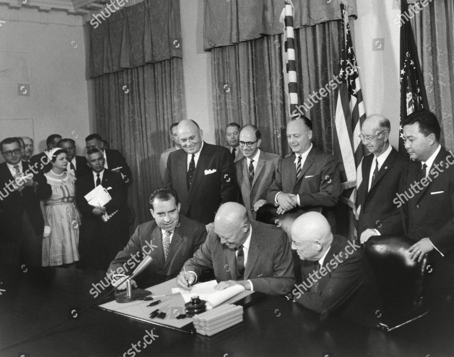 President Eisenhower Signing Proclamation Formally Admitting Editorial ...