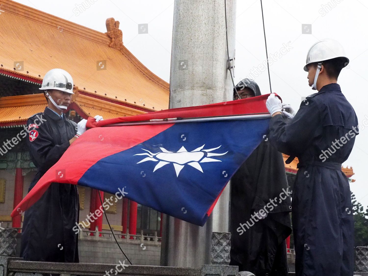 Soldiers Hoist Taiwans National Flag Rain Editorial Stock Photo - Stock ...