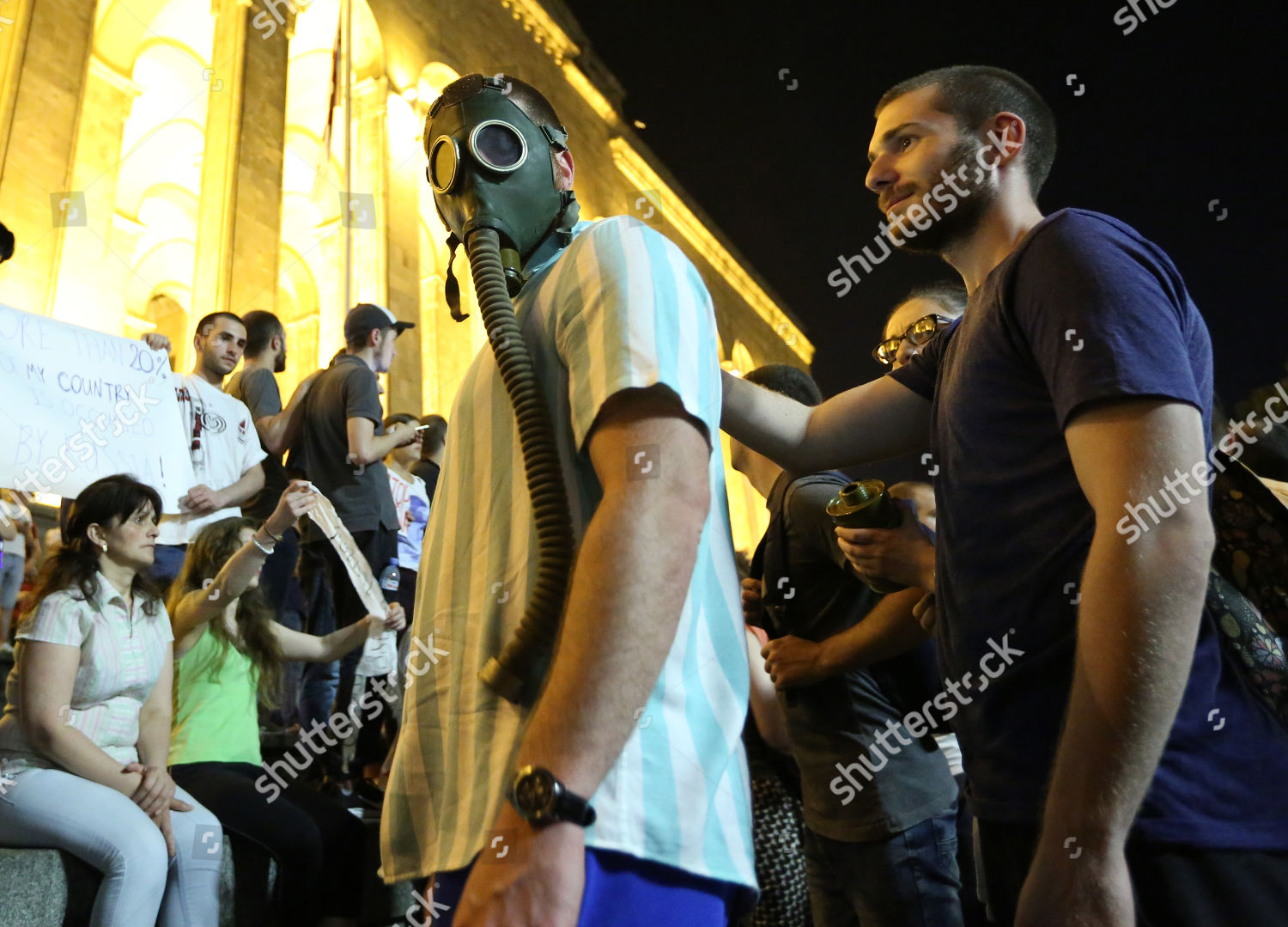 Georgian Opposition Activist Wearing Gas Mask Editorial Stock Photo ...