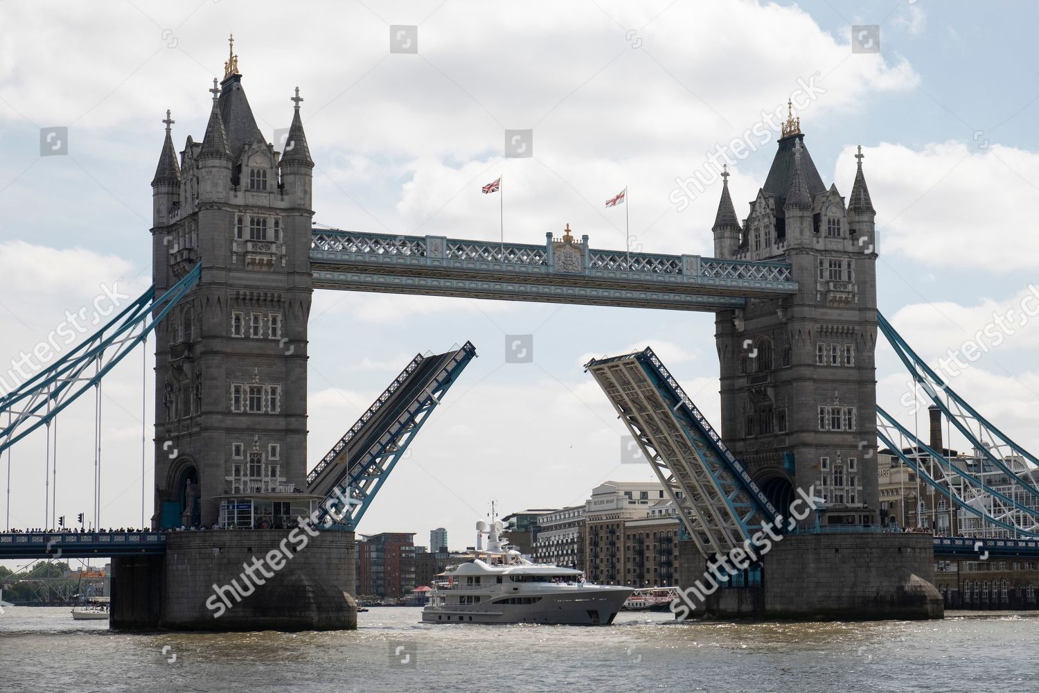Ship Passes Through Tower Bridge Raised Editorial Stock Photo - Stock ...