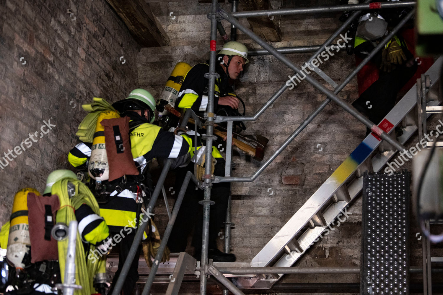 Firefighters Get Ready During Exercise Fire Editorial Stock Photo ...