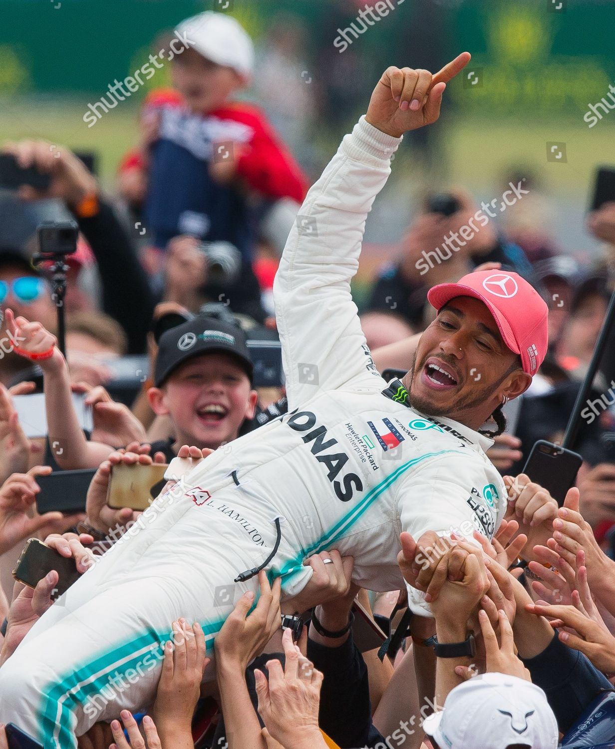 Lewis Hamilton Celebrates By Crowd Surfing Editorial Stock Photo ...