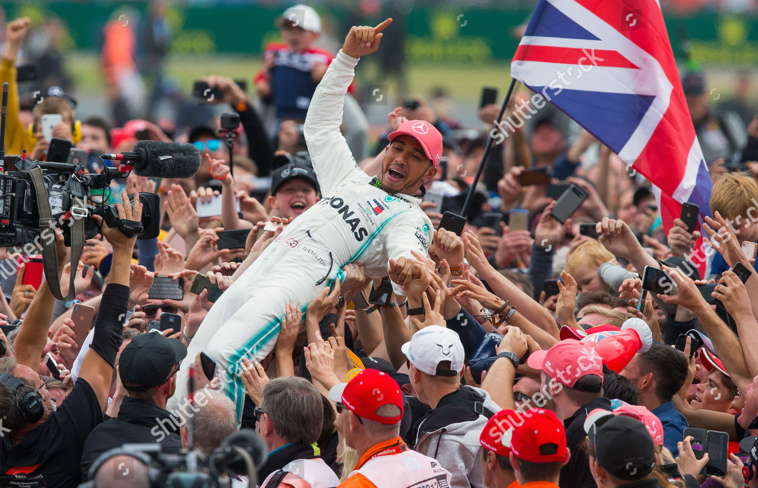Lewis Hamilton Celebrates By Crowd Surfing Editorial Stock Photo ...