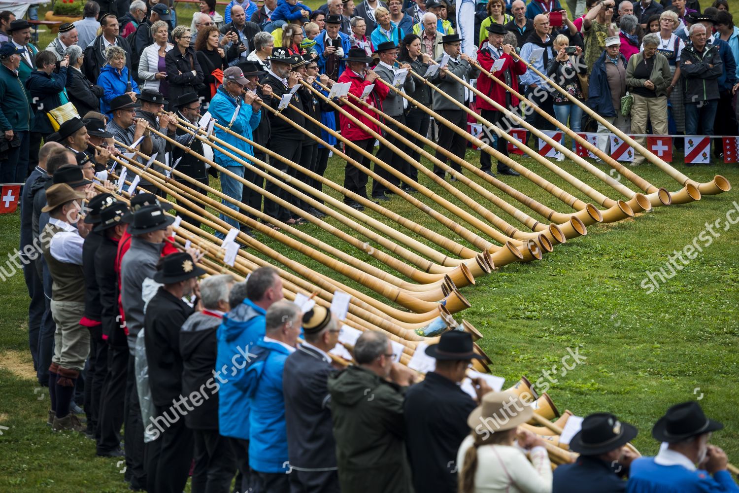 Alphorn Players Play Their Instruments During Editorial Stock Photo ...