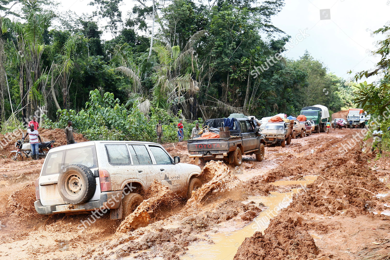 Vehicles Stuck On Muddy Highway Road Editorial Stock Photo - Stock ...