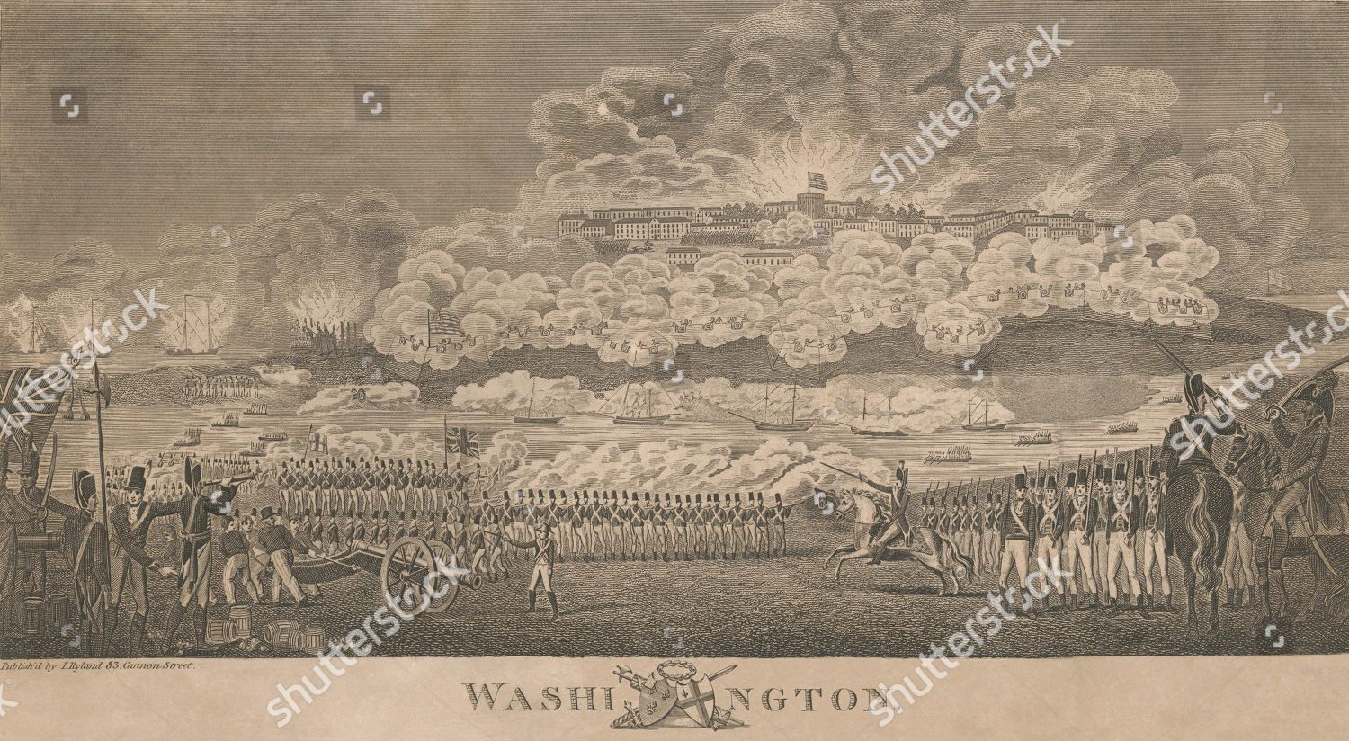 British Engraving 1814 Depicting Burning Washington Editorial Stock ...