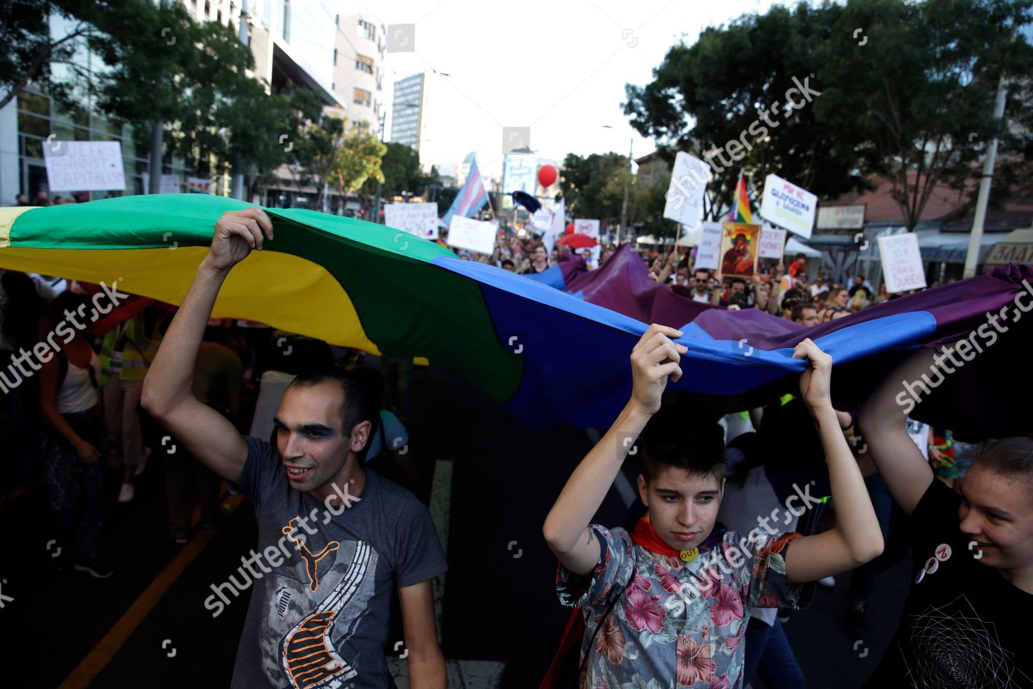Participants Wave Rainbow Coloured Flag During Editorial Stock Photo ...