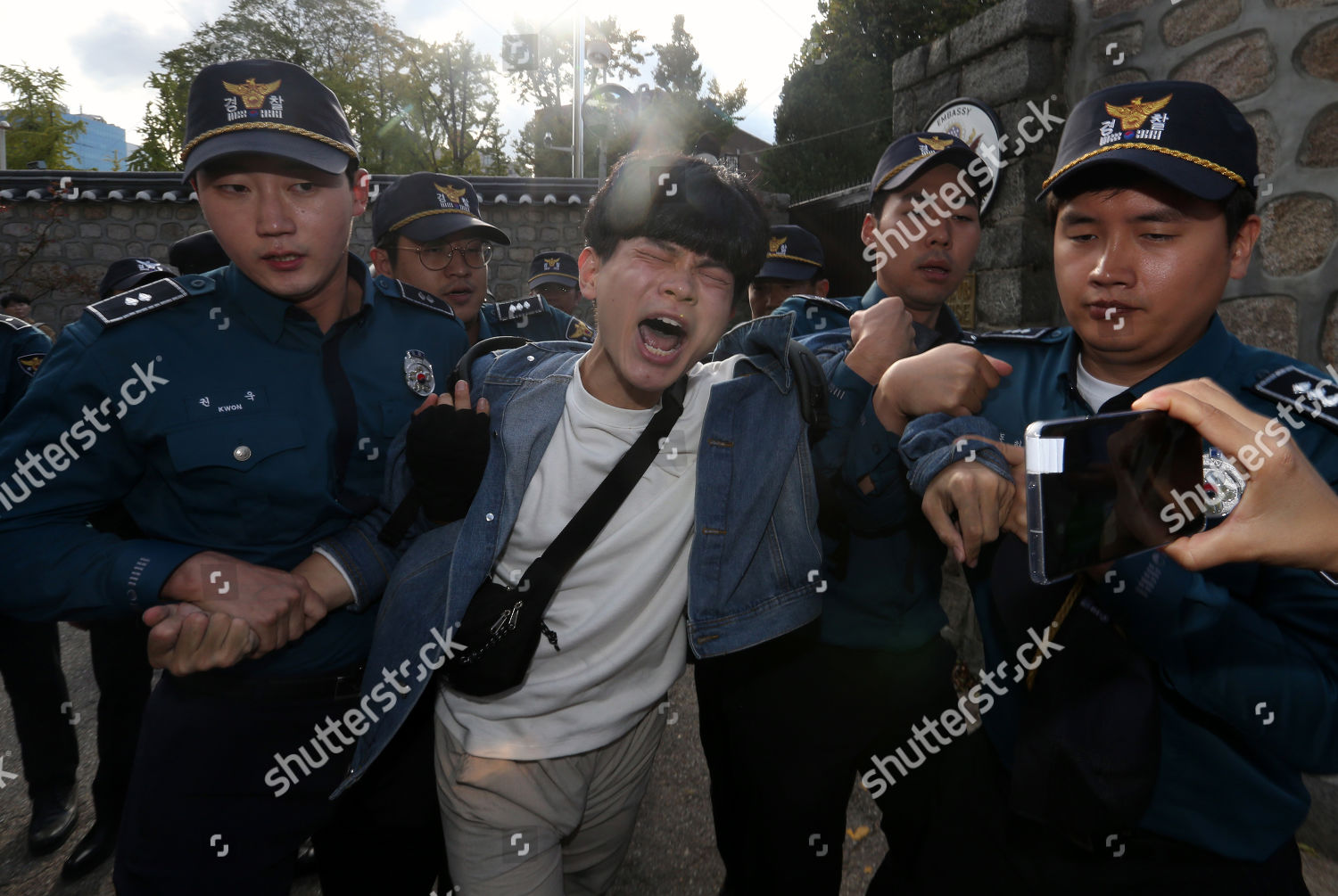 South Korean Police Officers Detain Person Editorial Stock Photo ...