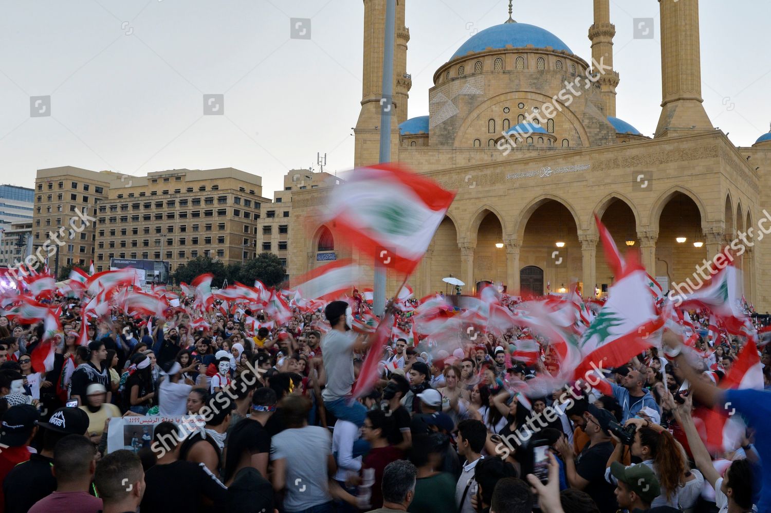 Protesters Carry Lebanese Flags Shout Antigovernment Editorial Stock ...